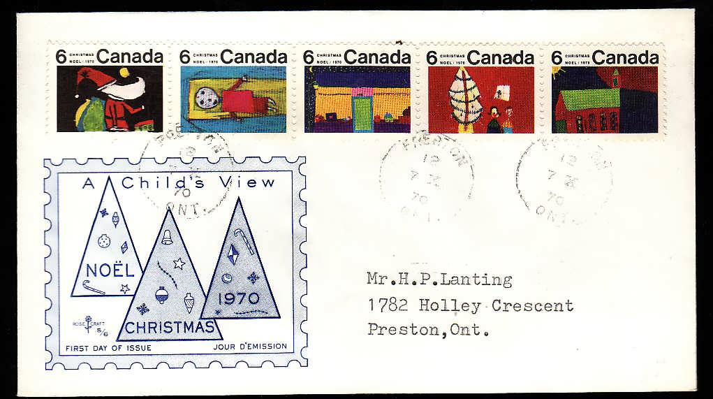 Canada-Sc#524-8-5c Stamps on FDC by Rose Craft-Christmas -1970 ...