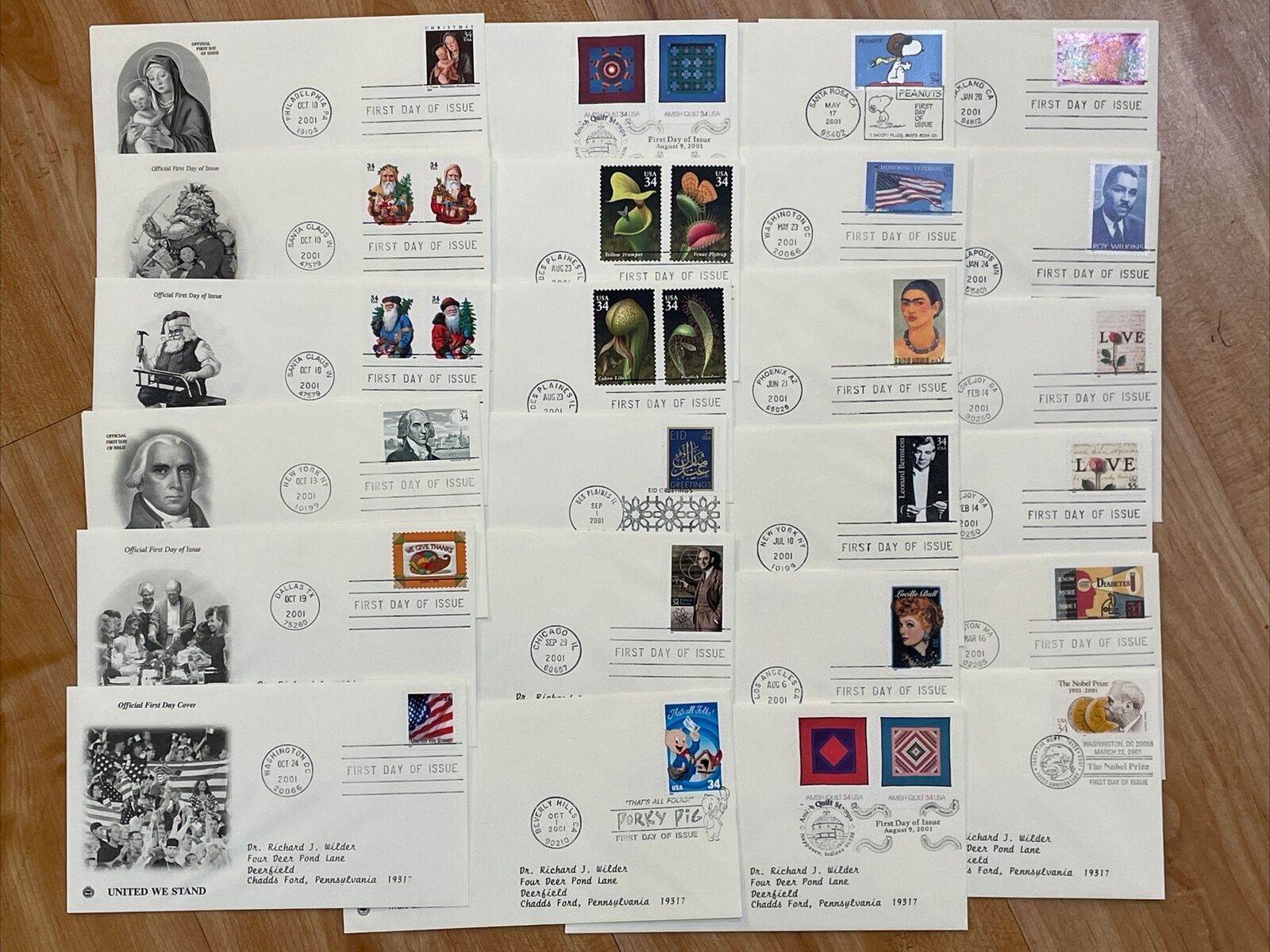 24 Different US FDCs from 2001 with Postal Commemorative Society ...