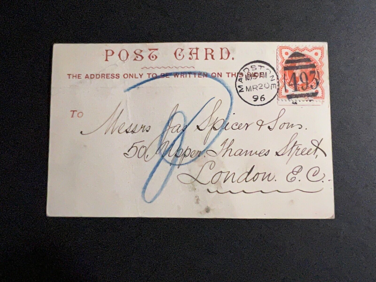 1896 Great Britain Postcard Cover Maidstone Kent to London England ...