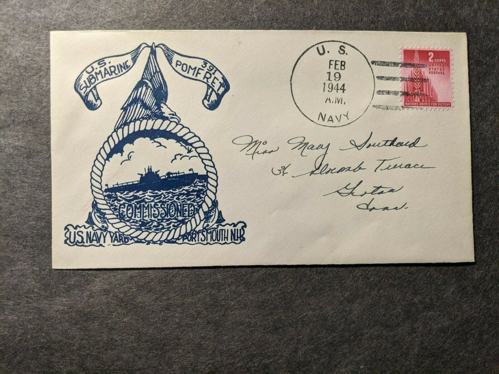 Submarine USS POMFRET SS-391 Naval Cover 1944 WWII COMMISSIONED Cachet ...