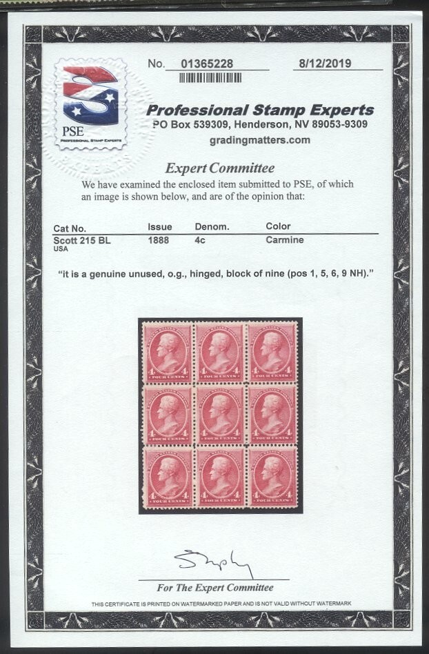 U.S. #215 CHOICE Mint XF w/ Cert - 4c Carmine | United States, General ...