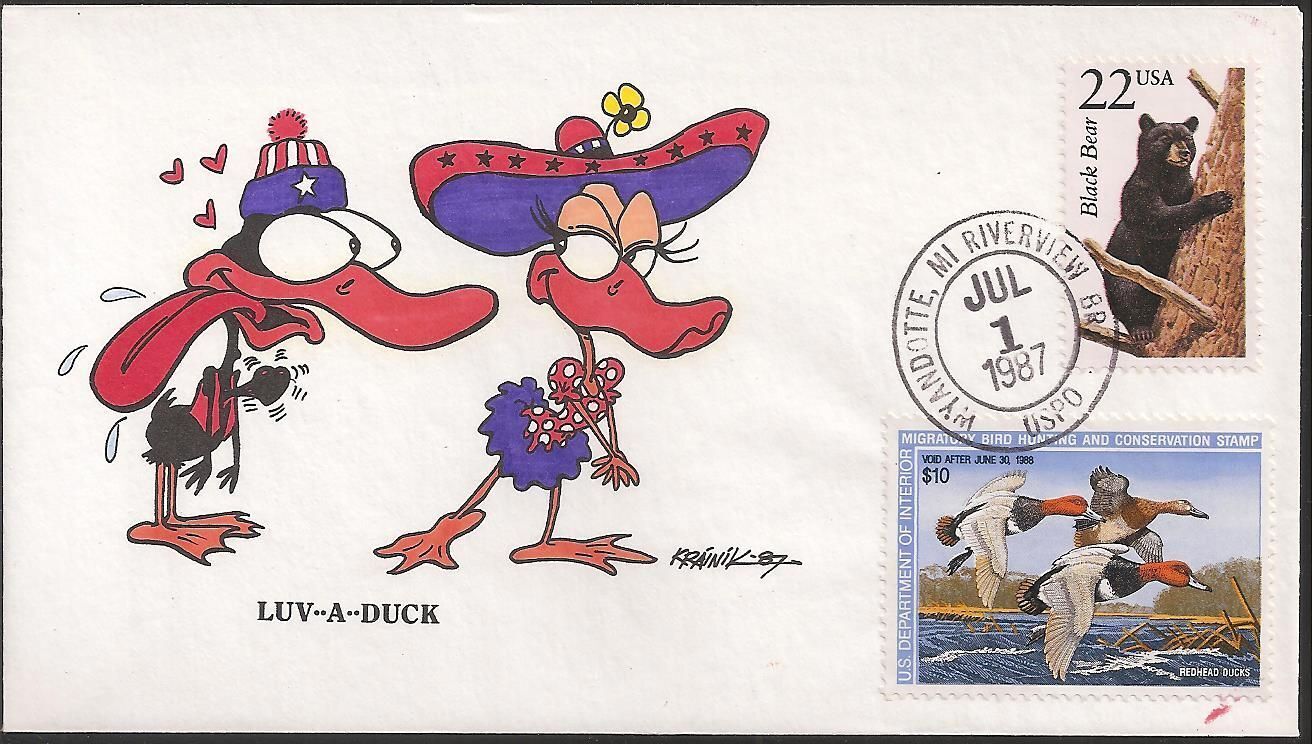 Krainik Hand Colored FDC for the 1987 Federal Duck Stamp (Redhead Ducks ...