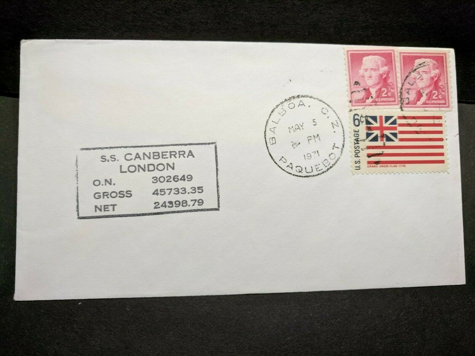 Ship SS CANBERRA Naval Cover 1971 PAQUEBOT Cachet BALBOA, CANAL ZONE ...