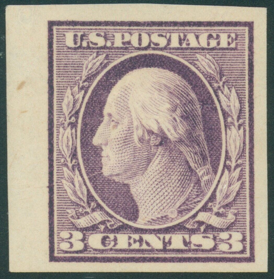 US Scott #345 3¢ Washington Imperf, Mint-F/VF-NH w Natl Gum Wrinkle ...