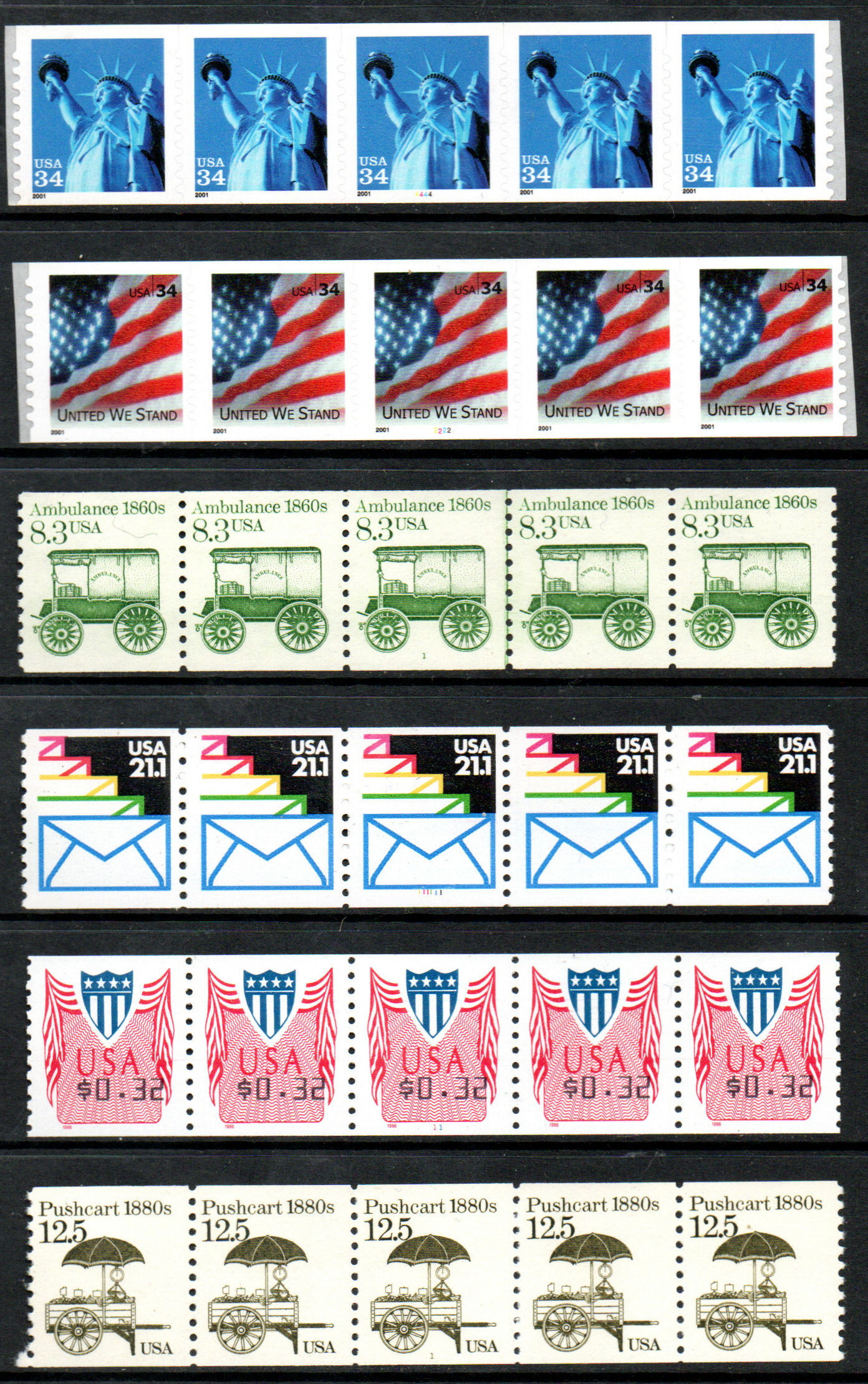 US #2128 // 3577 PLATE NUMBER COILS, 6 different (different types) , VF ...
