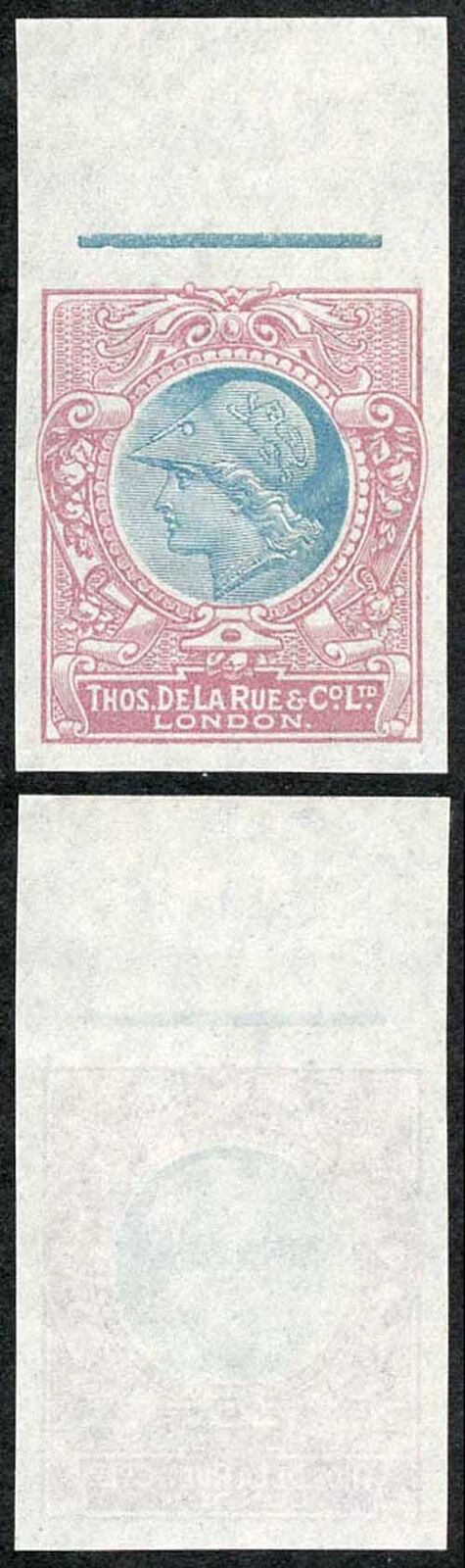 1911 De La Rue Britannia Head Dummy Stamp in Pink and Blue no gum ...