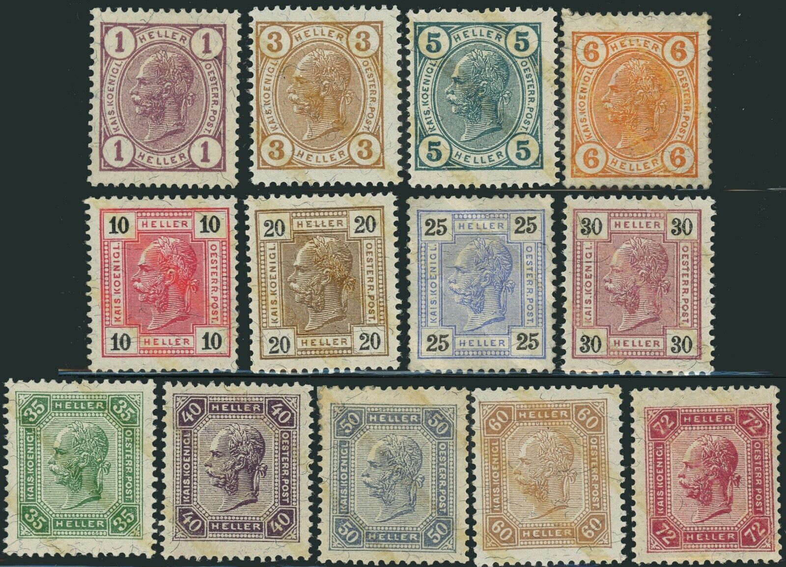 Austria #86a #88a-105a Franz Josef Varnish Bars Postage Stamps 1904 ...