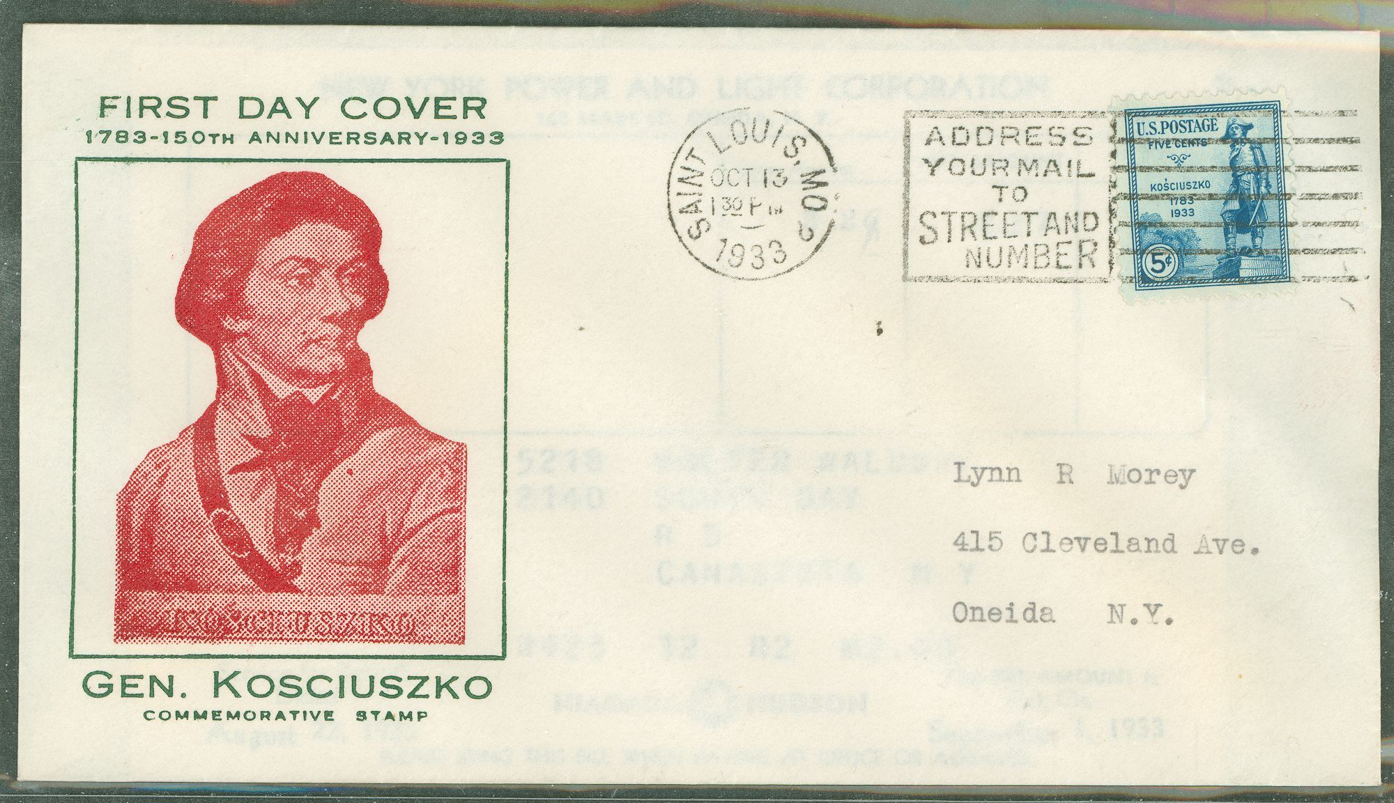 US 734 (1933) 5 General Thaddeus Kosciuszko (single) on an addressed ...