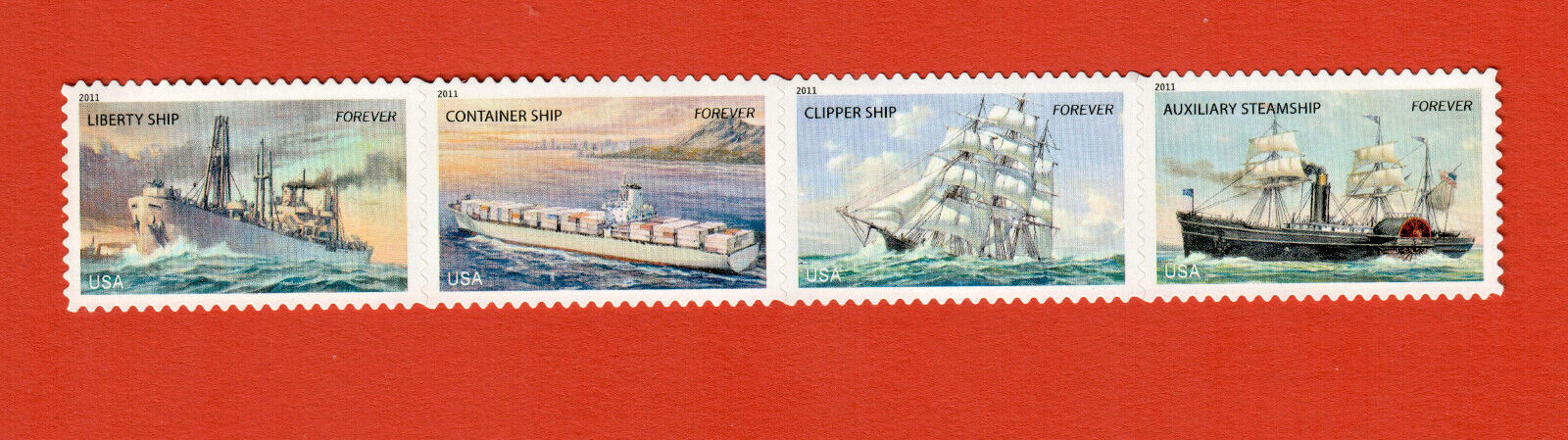 4548-51 Merchant Marine Ships Strip Of 4 (44¢ CLEAR Perf's) FOREVER MNH ...