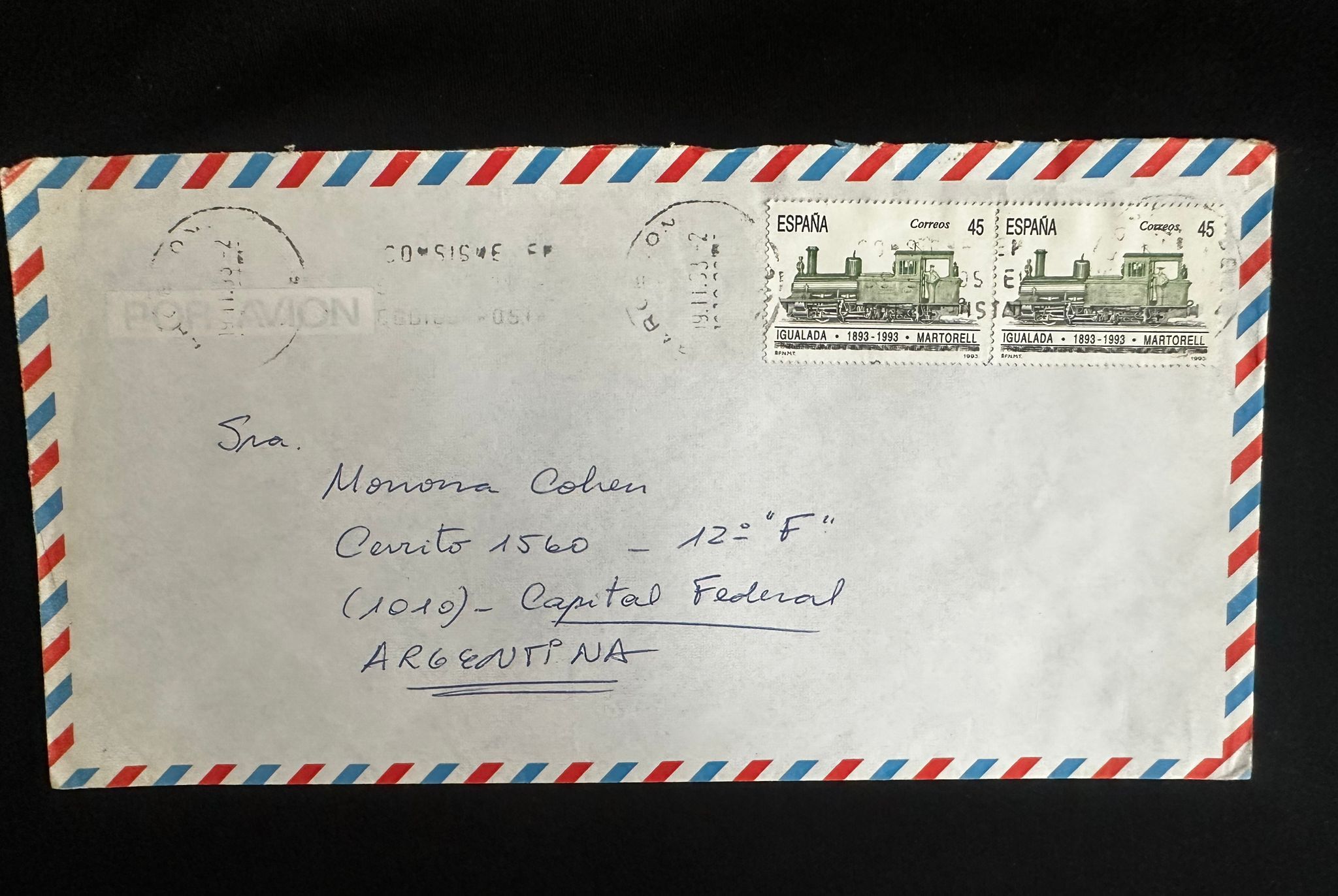 CM) 1993. Spain. Envelope Sent Argentina. Double Train Stamp. XF ...