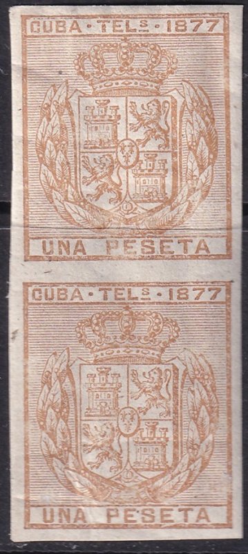 Cuba 1877 telegrafo Ed 39s telegraph imperf pair MLH* streaky gum ...