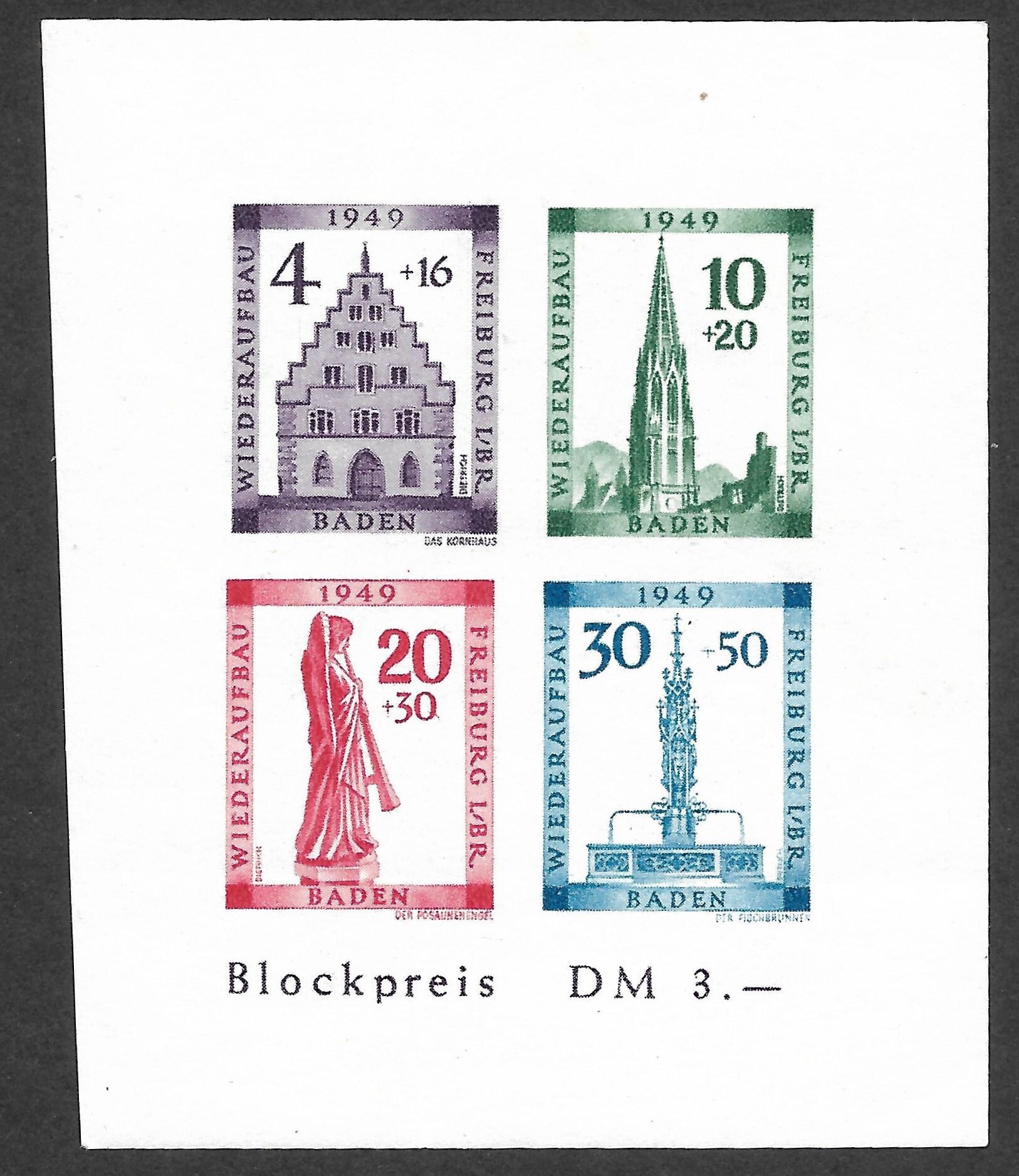 Post-WWII German Baden State Souvenir Sheet, Scott #5NB8b** | Europe ...