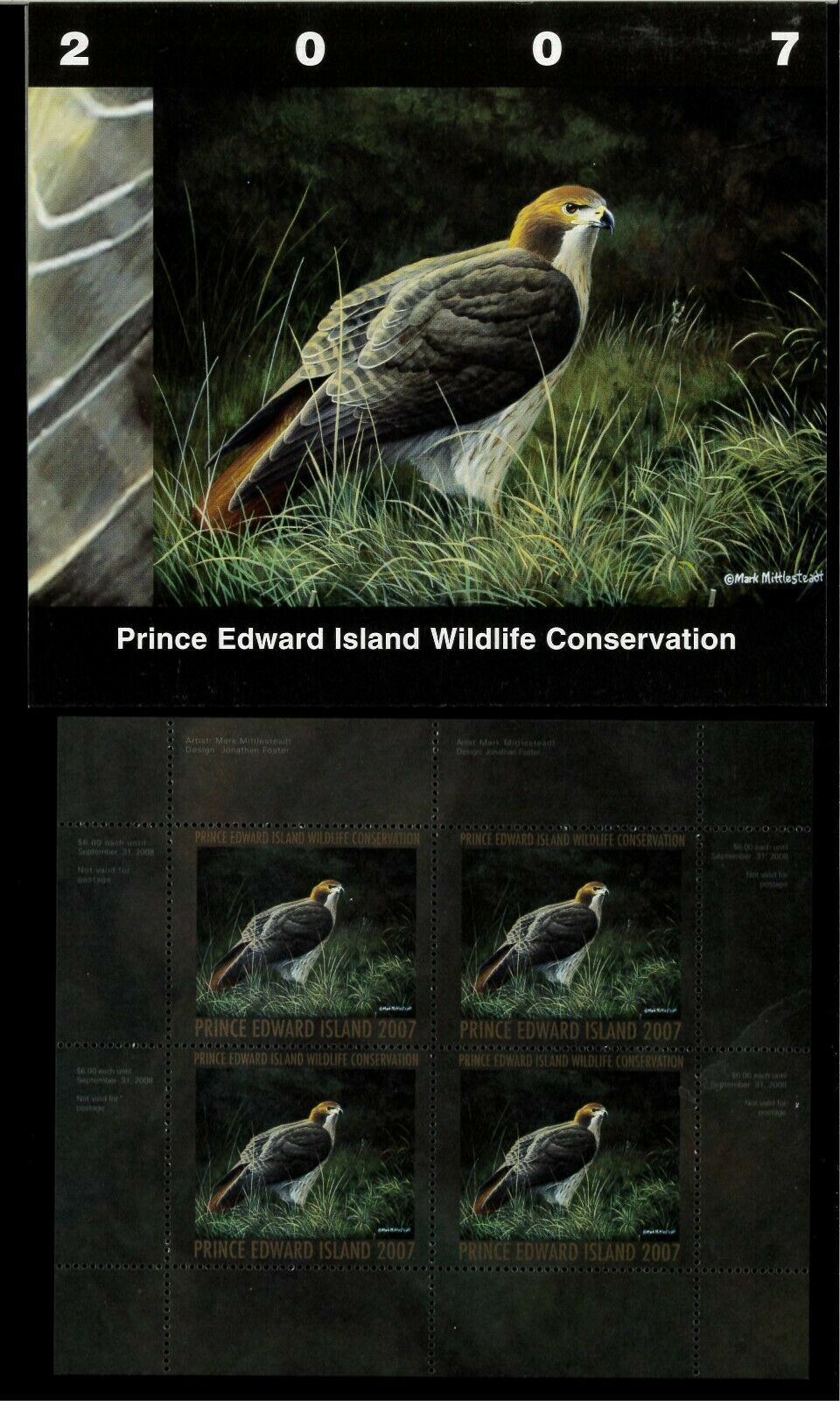 PEI #13M 2007 RED Tailed Hawk Conservation Stamp Mini Sheet of 4 in ...
