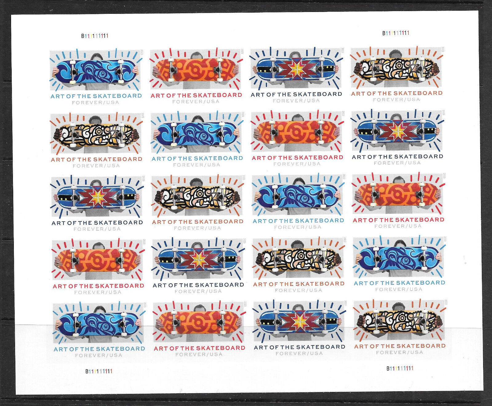 Scott #5766c IMPERFORATE (NO DIE-CUT) Art of the Skateboard Pane of 20 ...