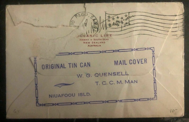 1935 Niuafoou Tonga Toga Tin Can Canoe Mail Cover to New York USA Via ...