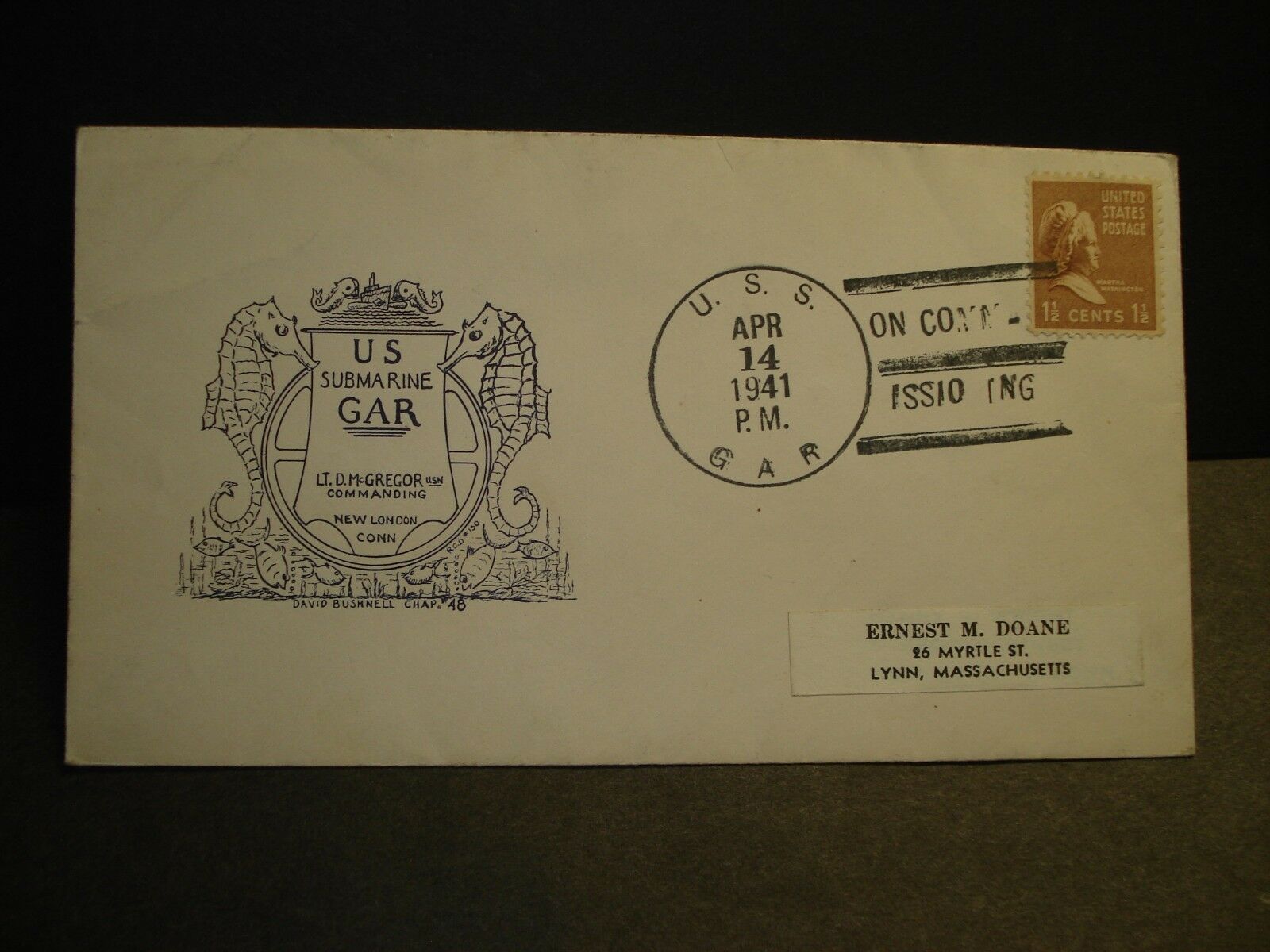 Submarine USS GAR SS-206 Naval Cover 1941 COMMISSIONED Cachet NEW ...