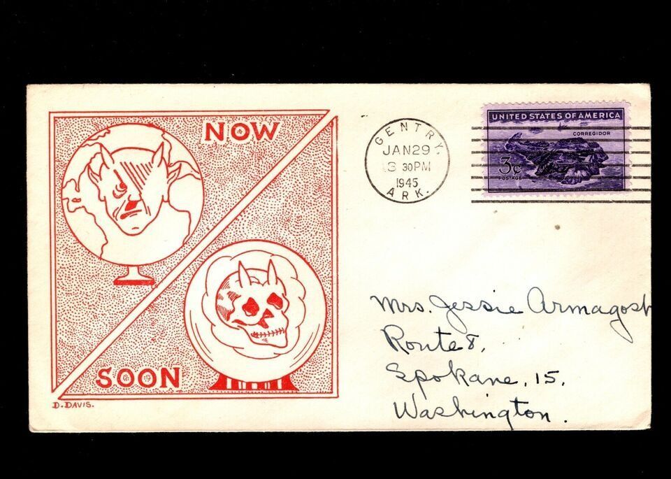 WWII Patriotic Horned Hitler & Skull Now Soon Gentry AR 1945 Cover 5c ...