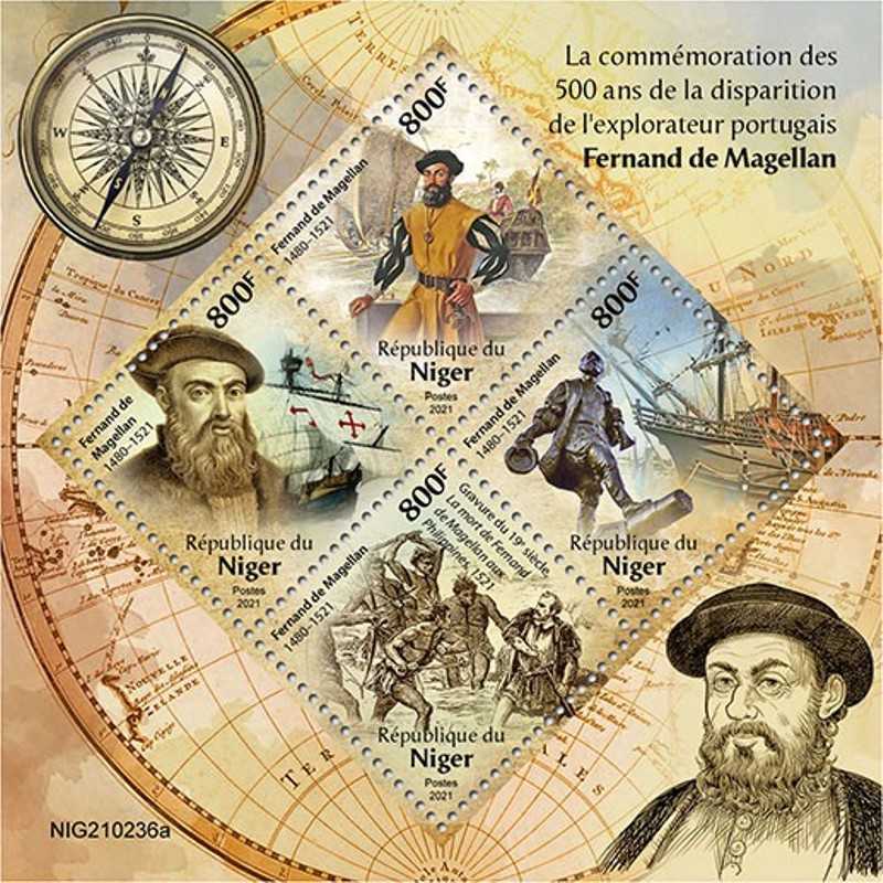 Niger - 2021 Explorer Ferdinand Magellan - 4 Stamp Sheet - NIG210236a | Africa - Niger, Stamp ...