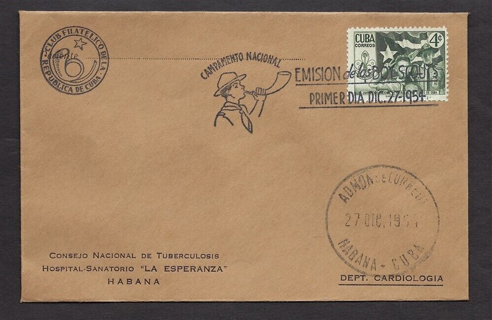 1954 Boy Scouts Latin America Campamento Nacional FDC tuberculosis ...
