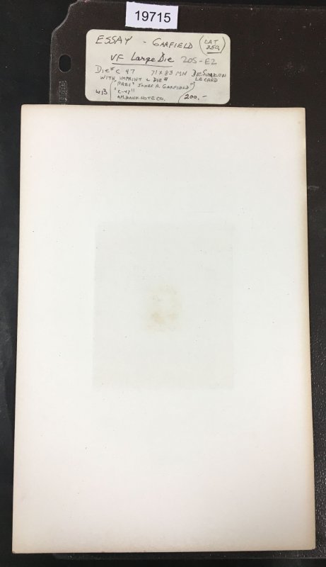 US Stamps # 205-E2 Garfield Essay Large DIE Proof on India LOT #19715 ...