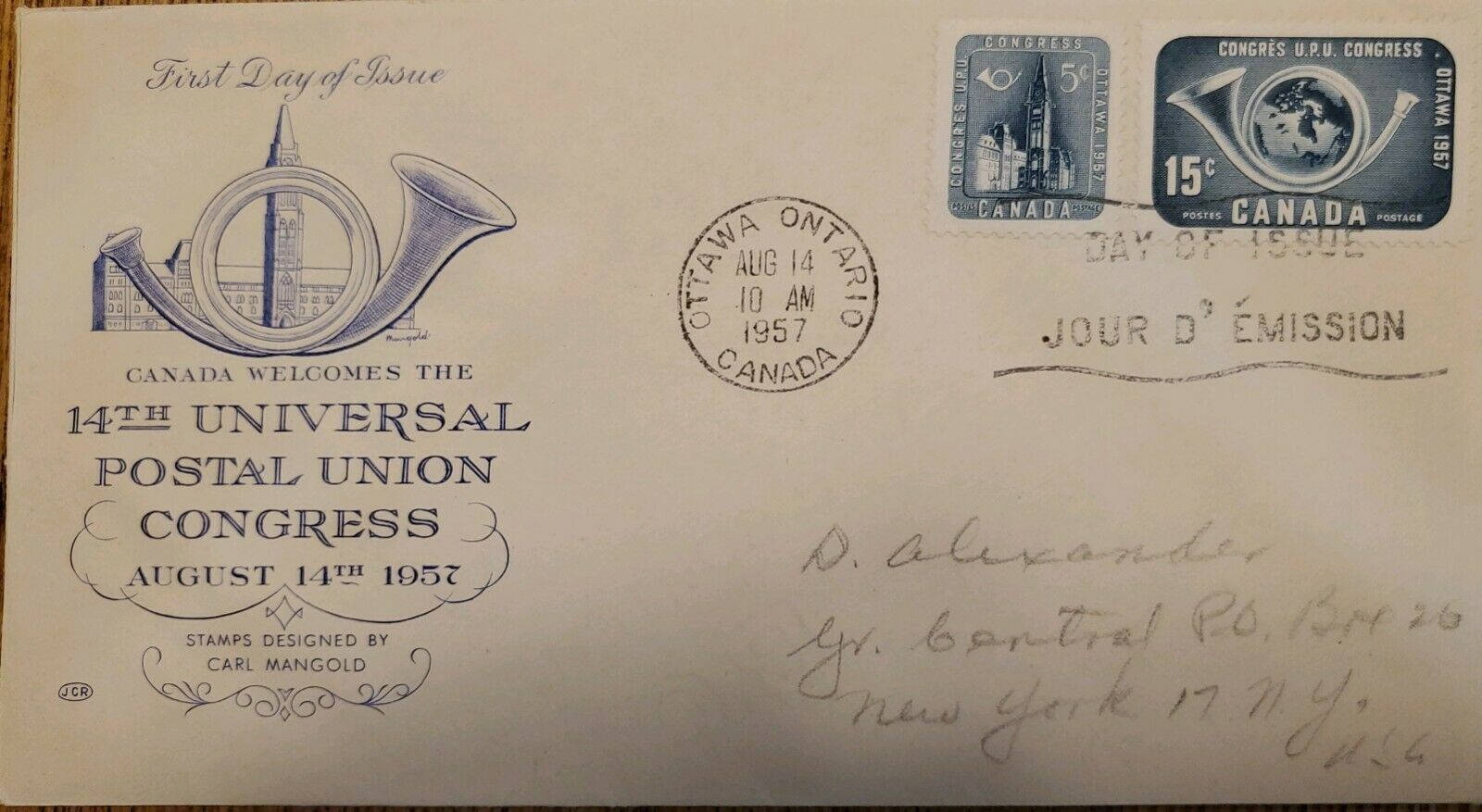 A) 1957, Canada, U.P.U. World Congress, Fdc, Letter Sent From Ottawa to ...