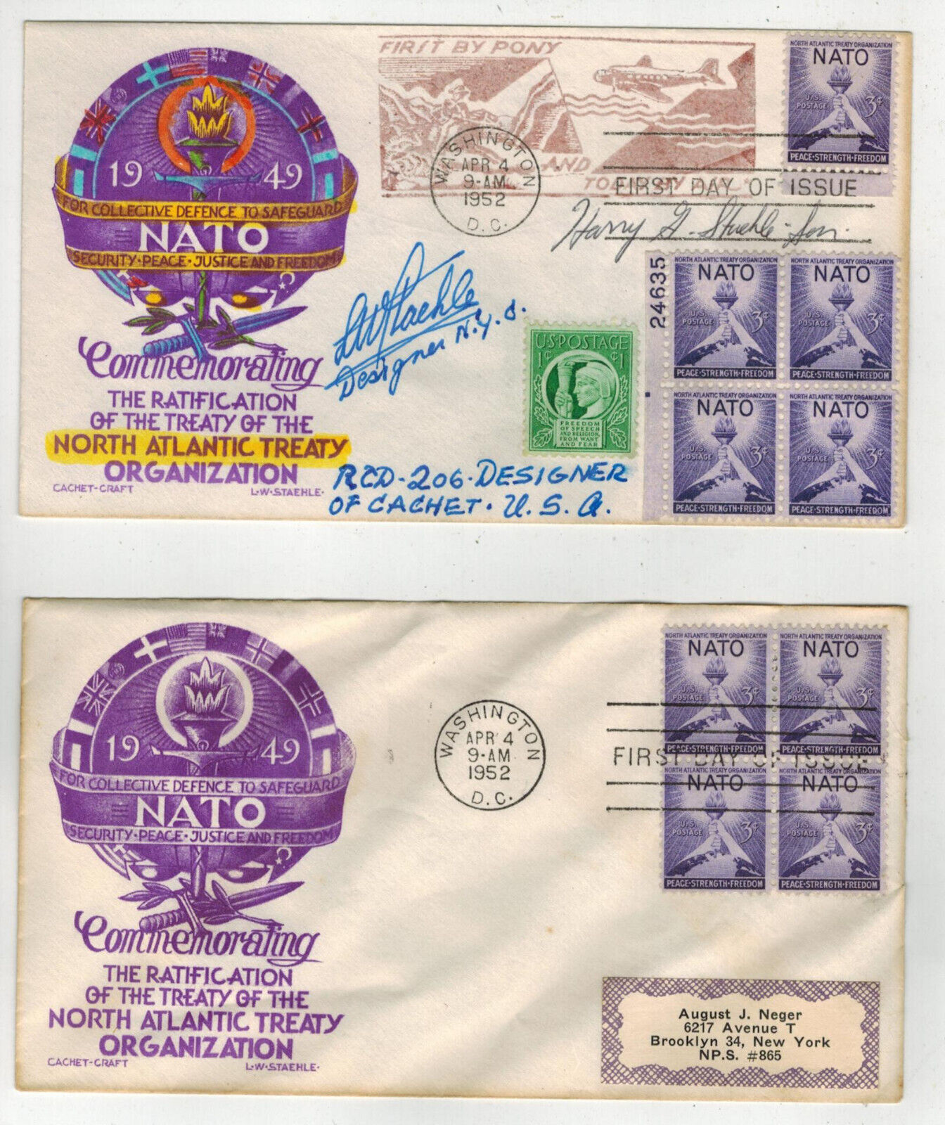 Patriotic FDC Rare Handpainted & Signed by 2 Staehle 1008 Nato & Dual ...