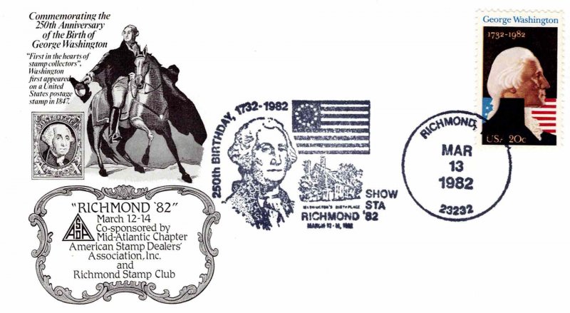 USA 1982 FDC Sc 1952 ASDA Richmond Stamp Club Cachet First Day Cover ...