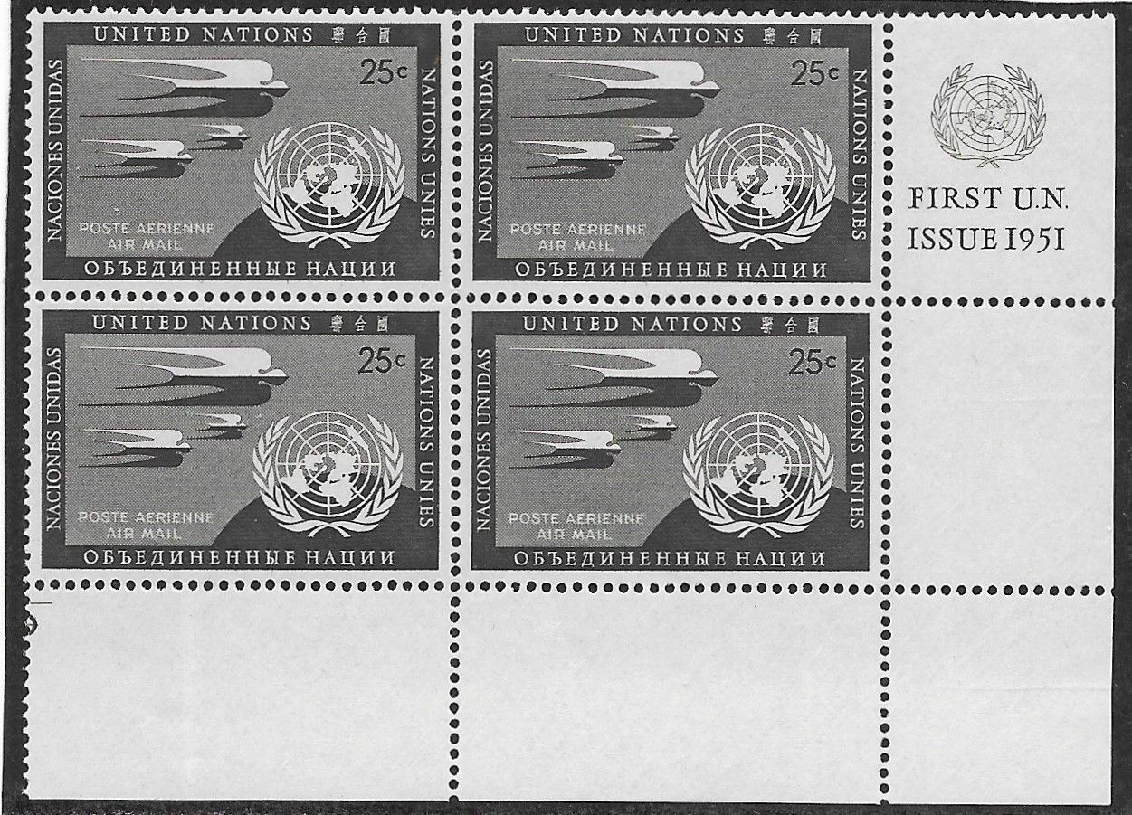 UN-NY # C4 Air 25c M.I. block 4 - L.R. (1) Mint NH | Worldwide - United ...