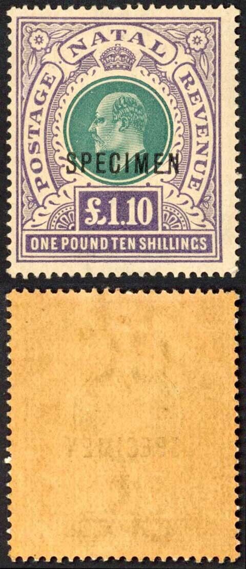 Natal SG143s One Pound Ten Shillings Postage Revenue opt SPECIMEN ...