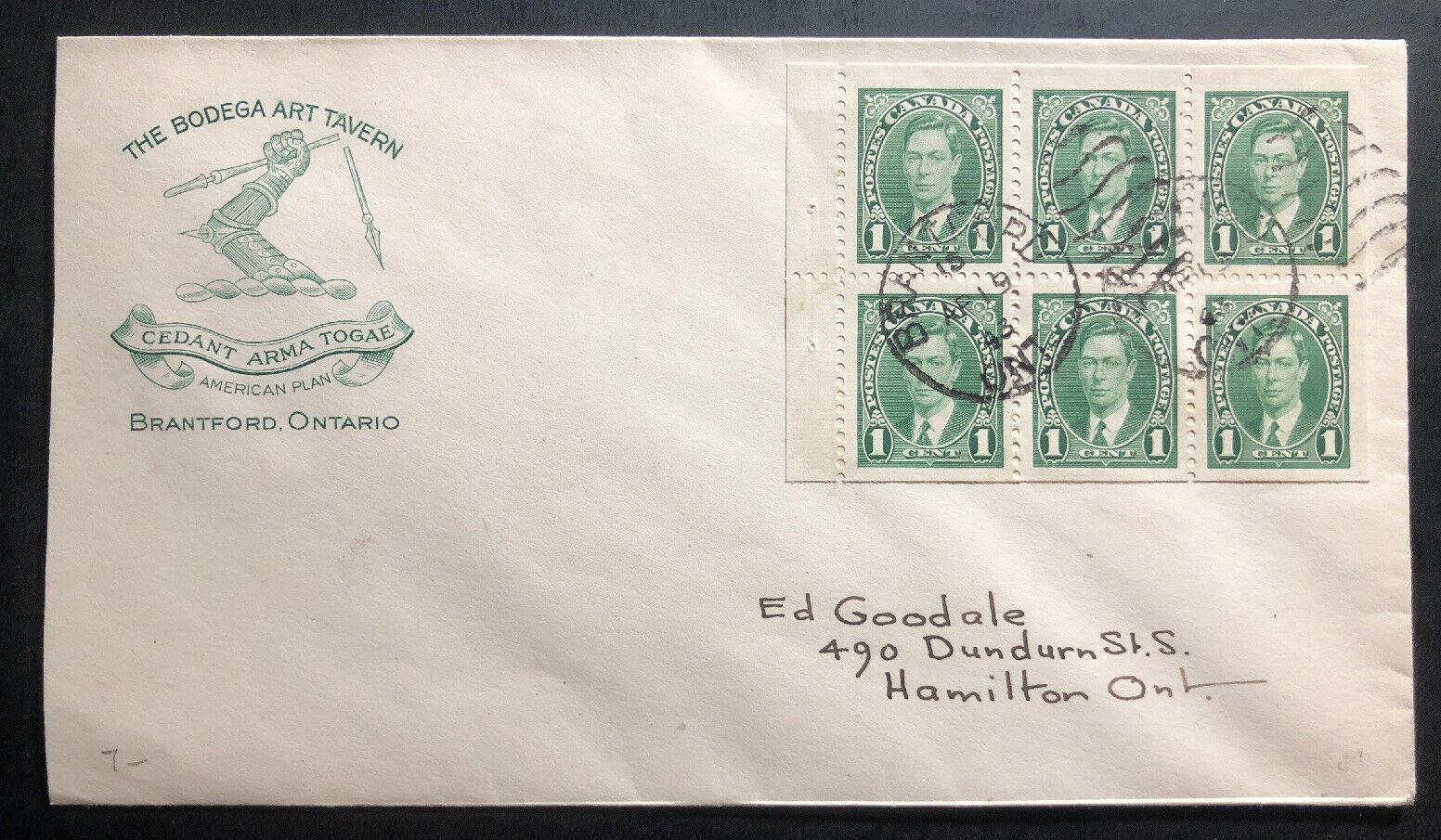 1943 Brantford Canada Advertising Bodega Art Tavern Cover To Hamilton ...