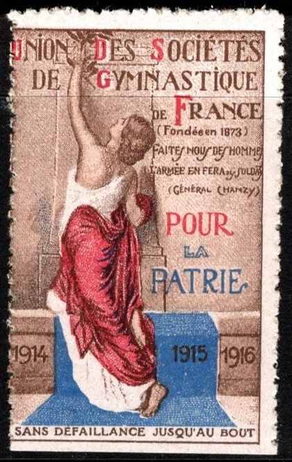 1916 France WW I Propaganda Poster Stamp Union Gymnastics Societies ...