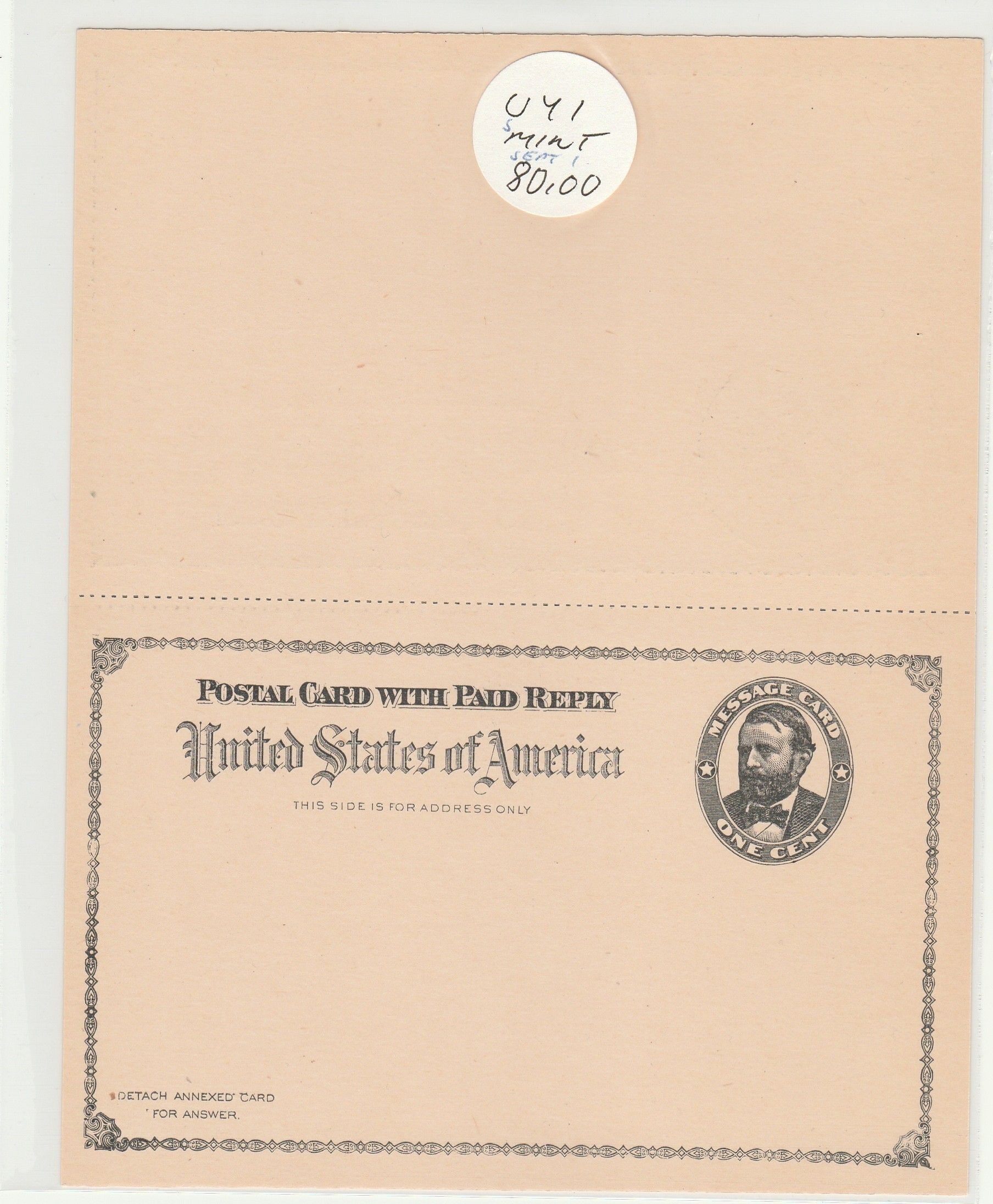 Scott# UY1 Un Folded US Postal Reply Card | United States, Postal Cards ...