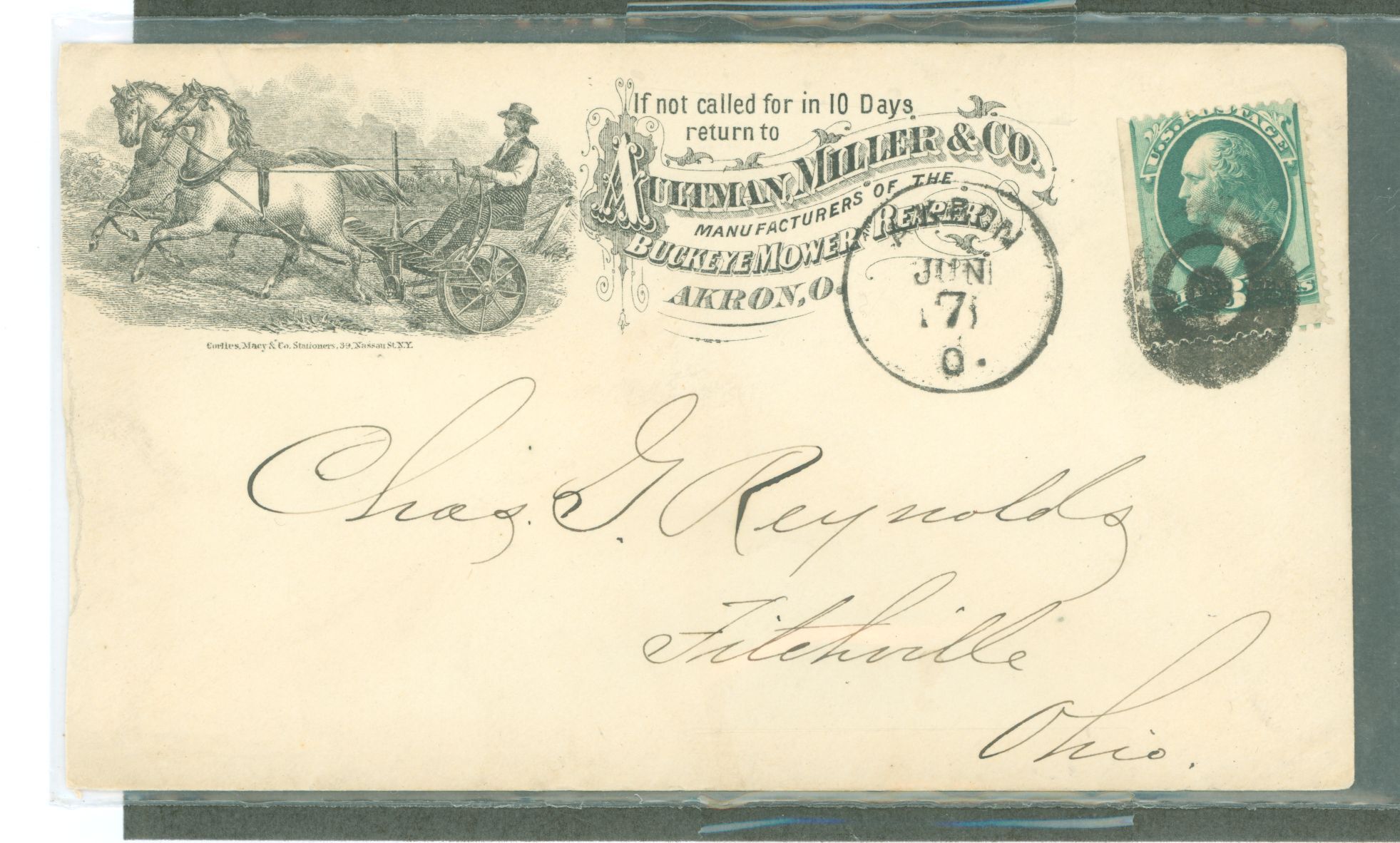 US 147 1870 advertising, horses, Ohio, farming; ad cover ex. Akron ...