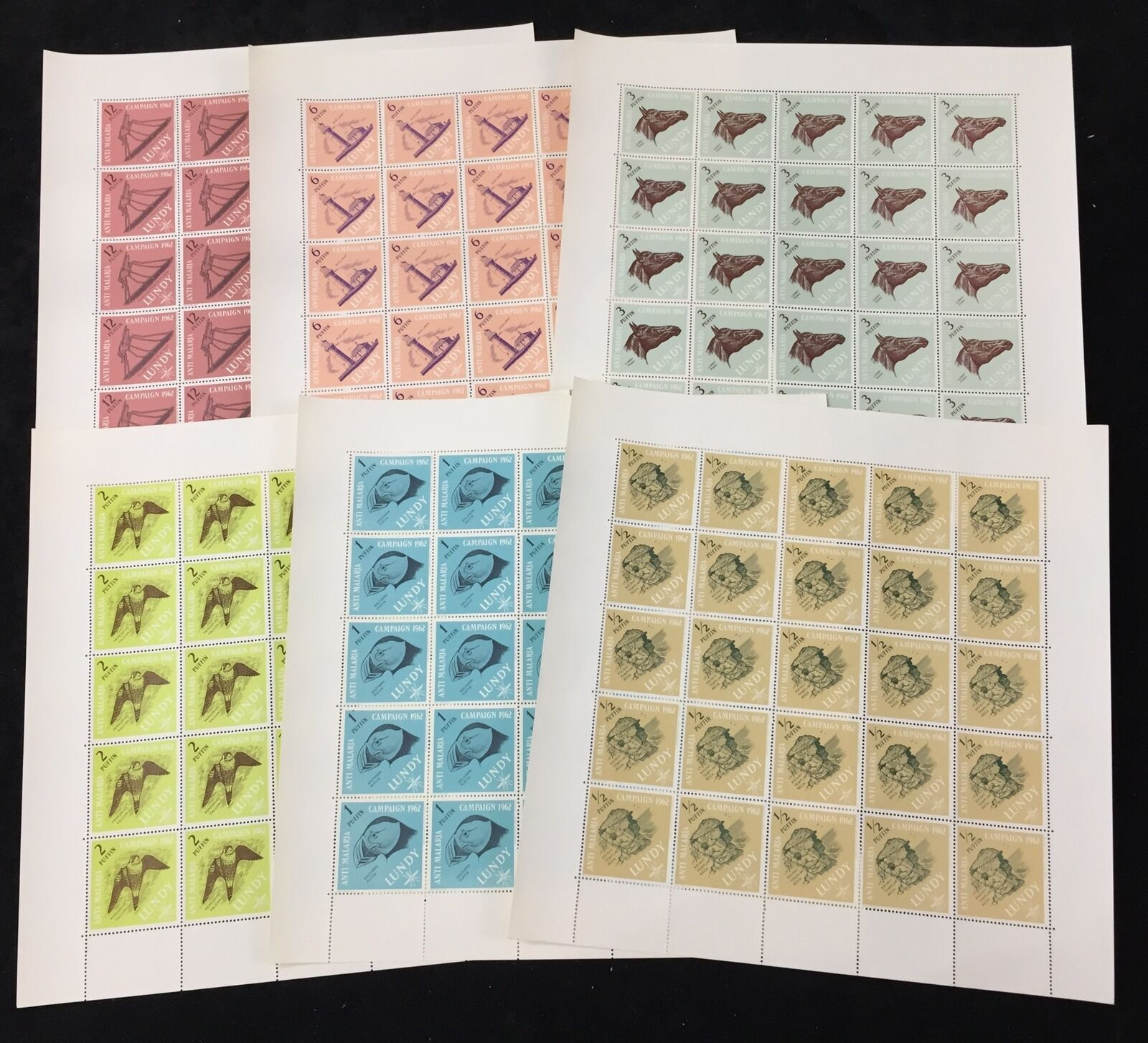Lundy 1962 Anti Malaria Wildlife Sheets MNH x 6 UK313 | Great Britain ...