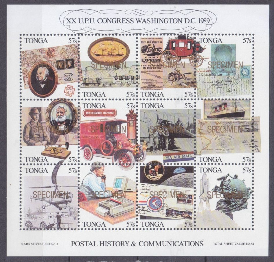 1989 Tonga 1102-1113/B15 Space Shuttle / UPU Monument (SPECIMENT gold ...