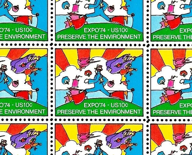 #1527 PETER MAX - COSMIC JUMPER EXPO '74 Mint Sheet of 40 U.S. Postage ...