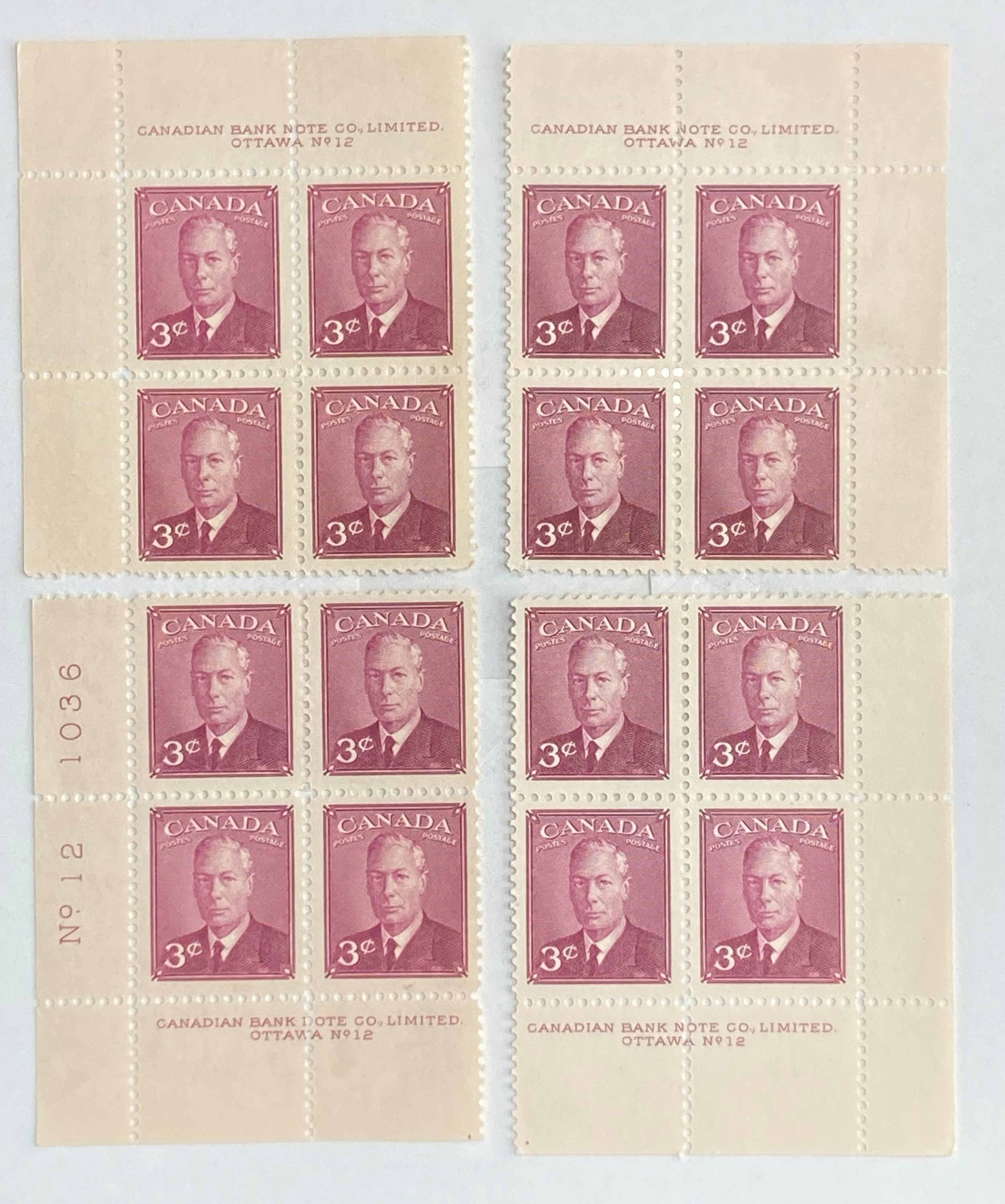 CANADA #286 GVI with "Postes-Postage" Set of 4 Plate Blocks (#12) MNH ...