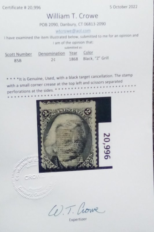 Certified Scott 85B Z grill 1868 used CV 850.00 | United States ...