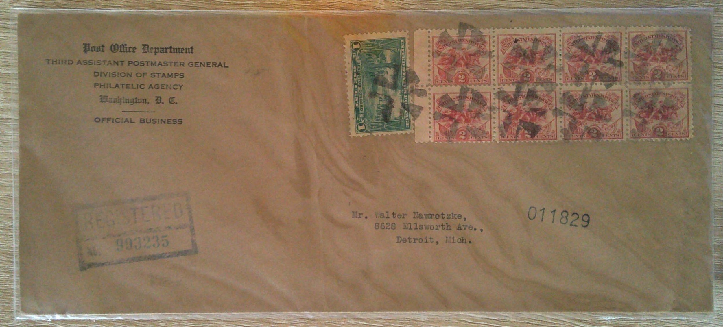 #630 Block of 8 on Cover with 617, Registered Official from Postmaster ...