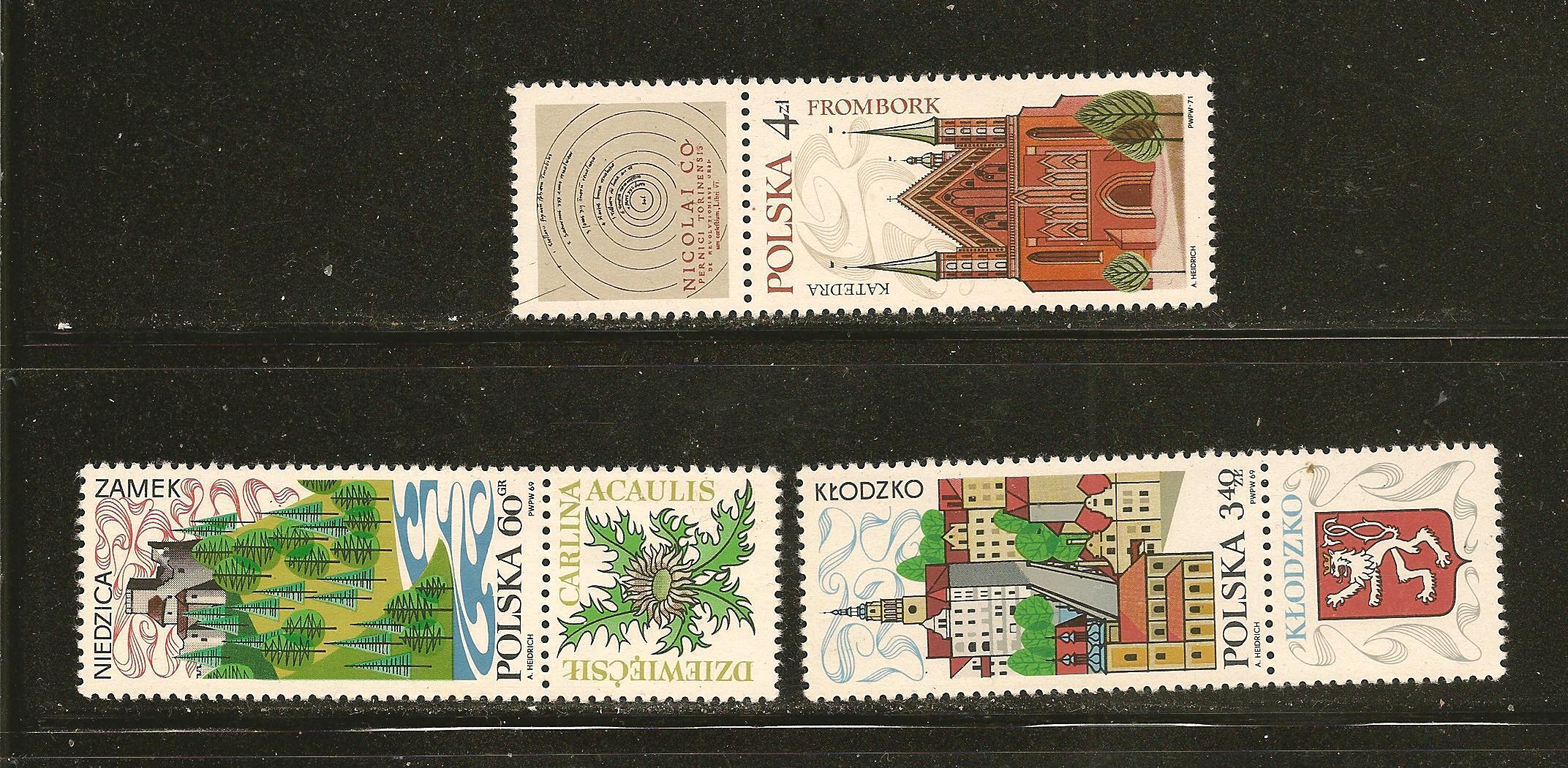 Poland Collection of 3 Commemorative 1960's-1970's Stamps with Tabs ...