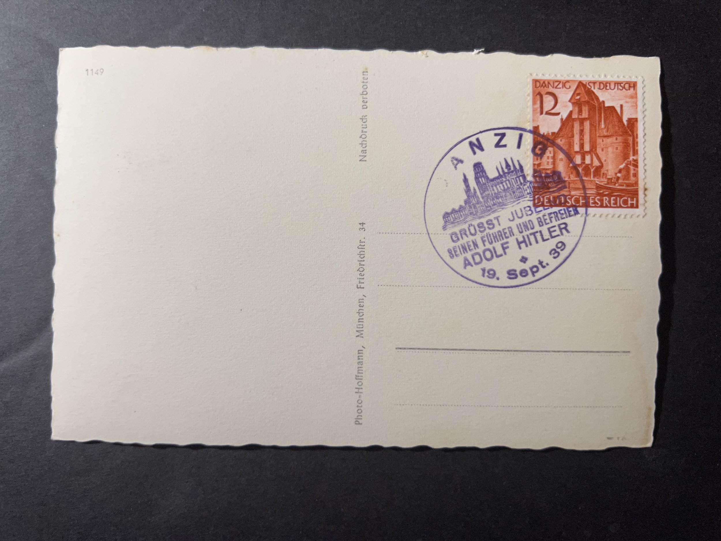 1939 Nazi Germany RPPC Postcard Cover Danzig No Address Adolf Hitler ...