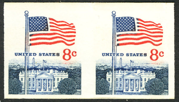 US #1338Gh 8c Flags, IMPERF PAIR, VF/XF mint never hinged, a wonderful ...