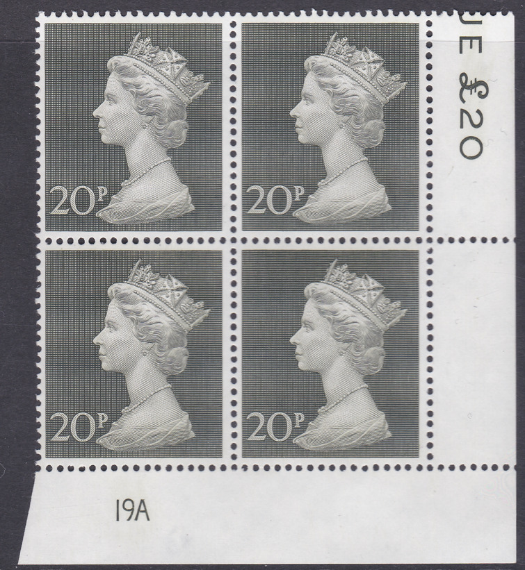 1970 20p bradbury paper Decimal Machin Cylinder 19A UNMOUNTED MINT ...