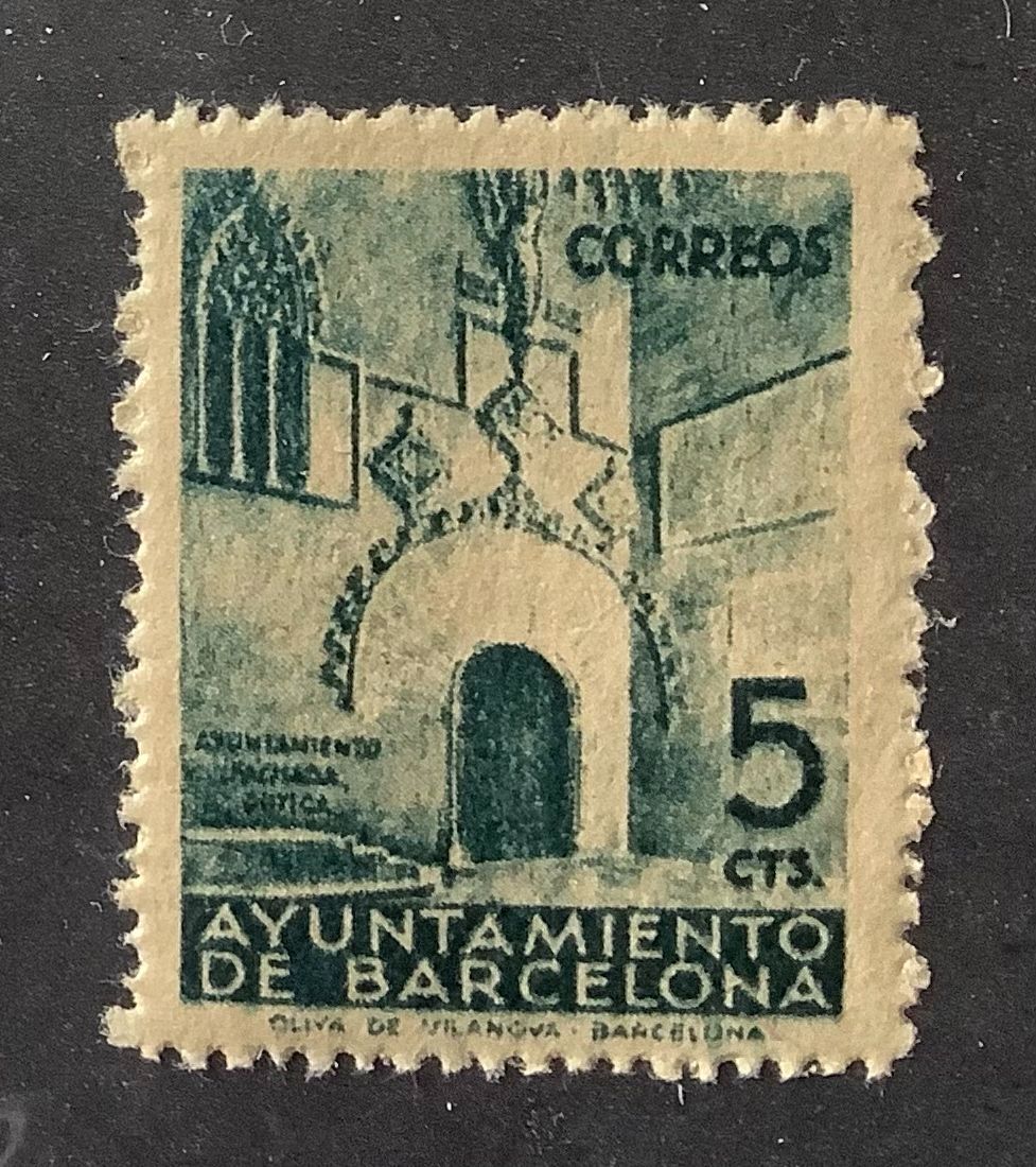 Spain, Barcelona municipality 1938 - 5c MH, Puerta Gótica del ...