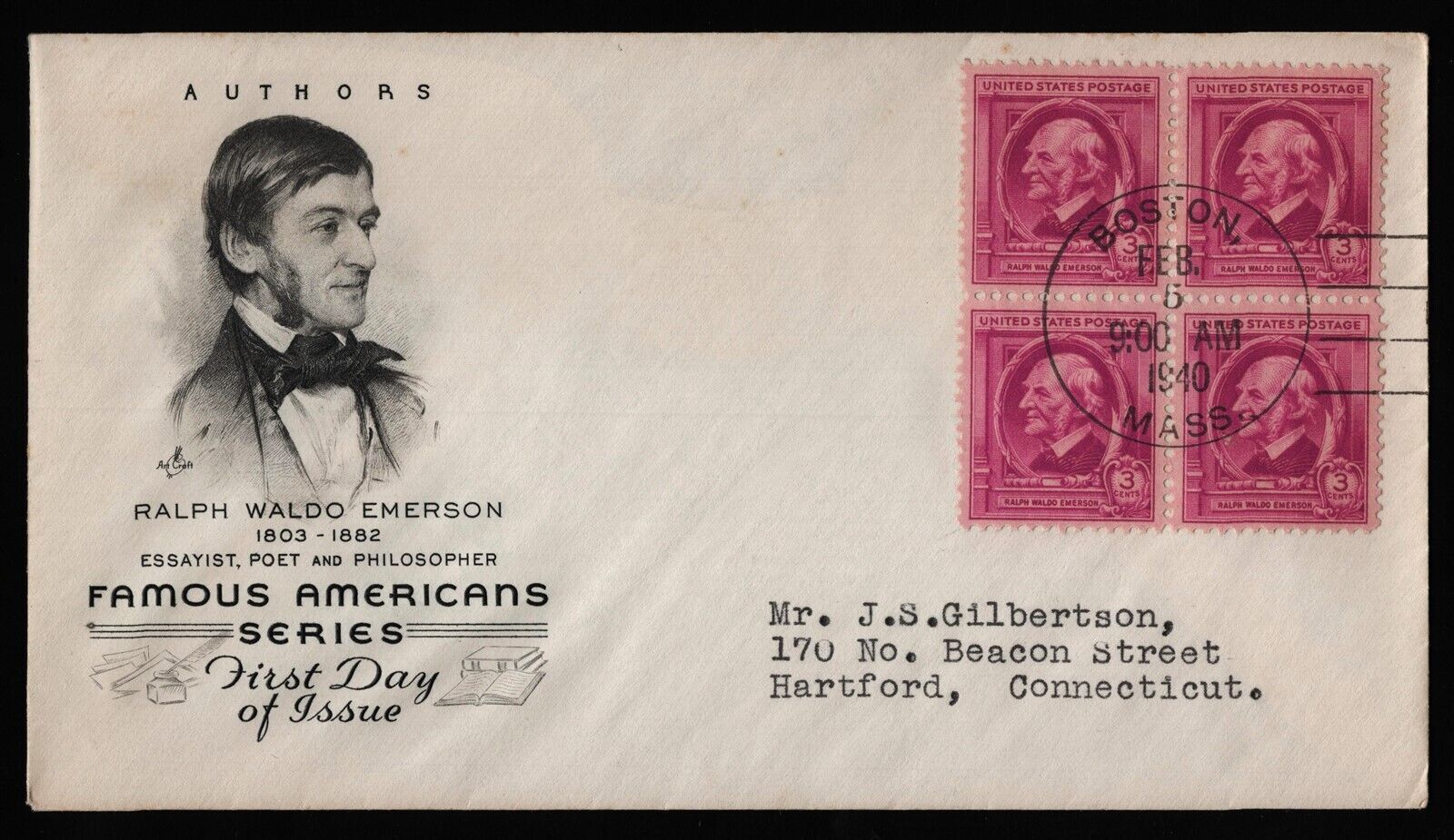 #861 3c Ralph Waldo Emerson, Art Craft-Damaged FDC **ANY 5=** | United ...