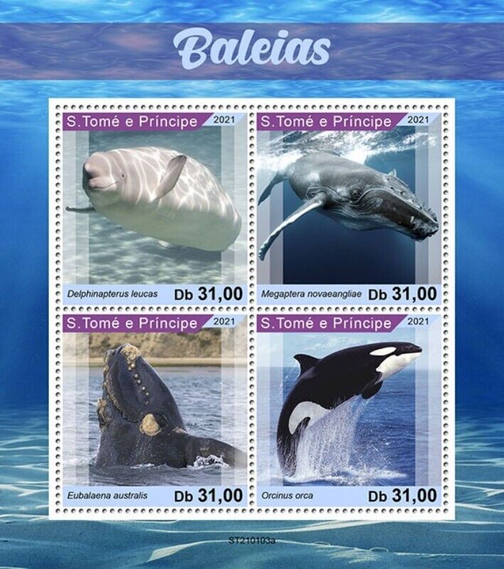 St Thomas - 2021 Whales, Beluga, Orca - 4 Stamp Sheet - ST210103a ...