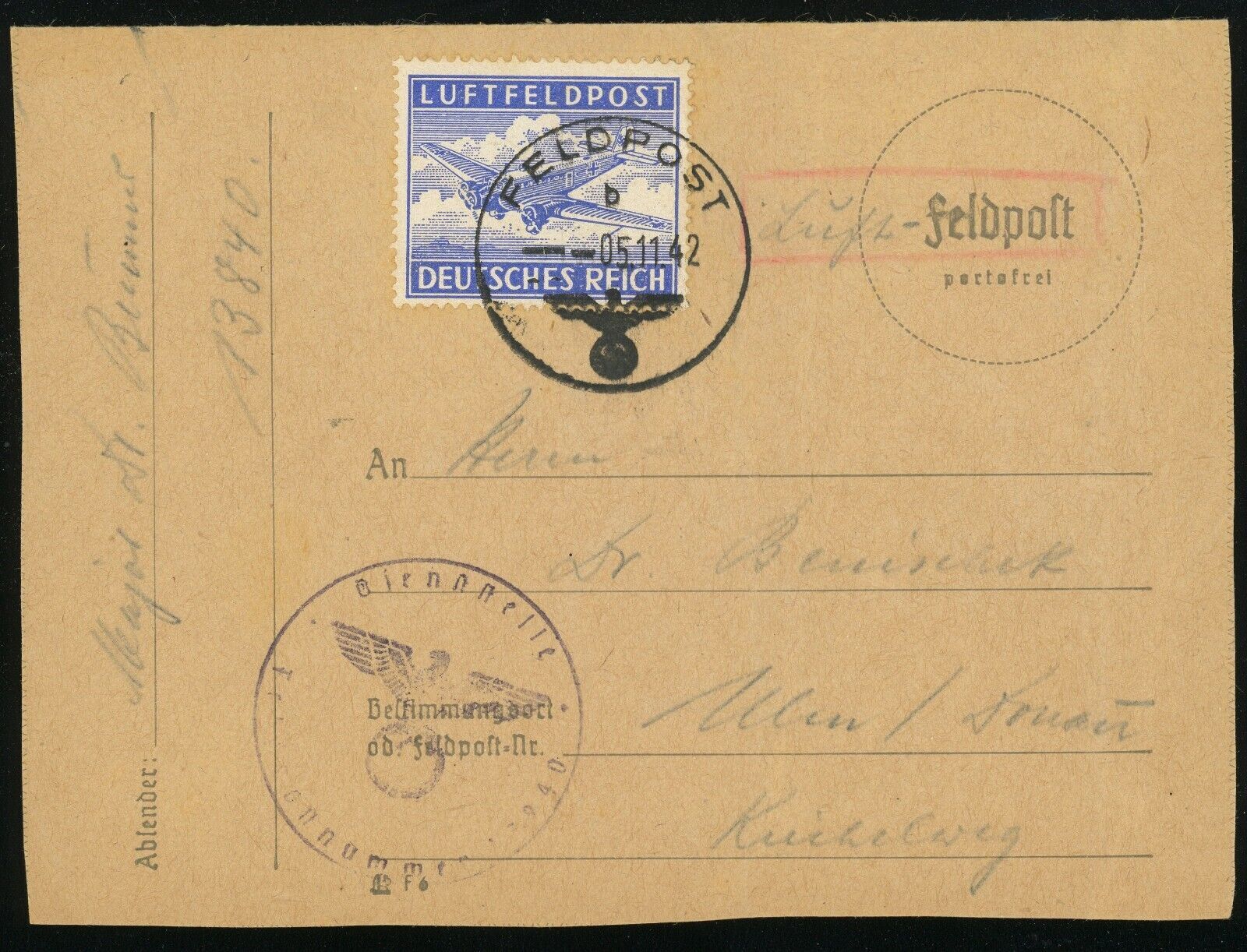 Germany Feldpost Military Air Mail Postage WWII 1942 Deutsches Reich ...