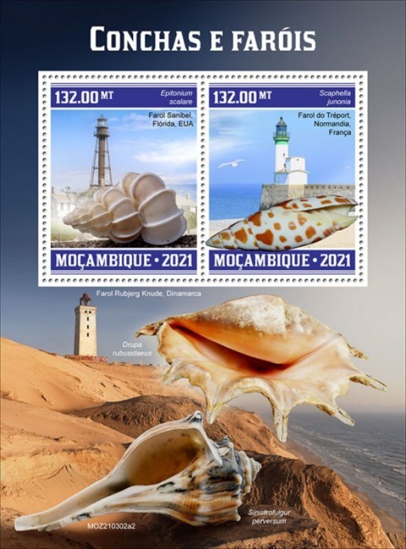 Mozambique - 2021 Seashells and Lighthouses - 2 Stamp Souvenir Sheet MOZ210302a2 | Africa ...