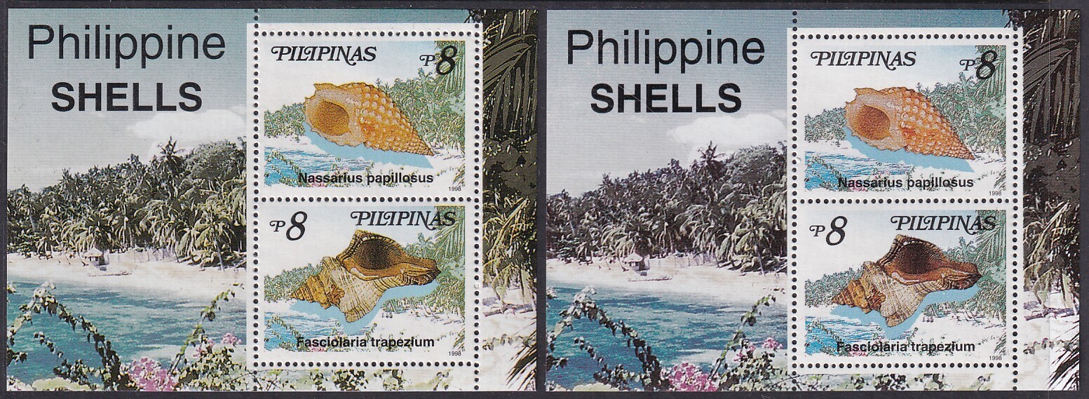 Sc# 2570 2570c Philippines "Sea Shells" S/S souvenir sheets Type I II ...