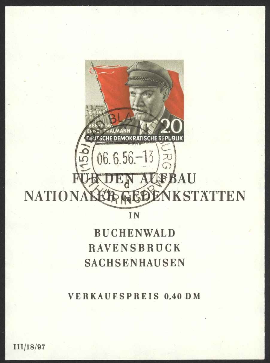 DDR Sc# 288a Mi# Block 14 Used 1956 20pf black olive & red Ernst ...